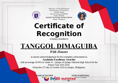 Matatag Certificate 02 Republic Of The Philippines Department Of Education Xxxxx Region