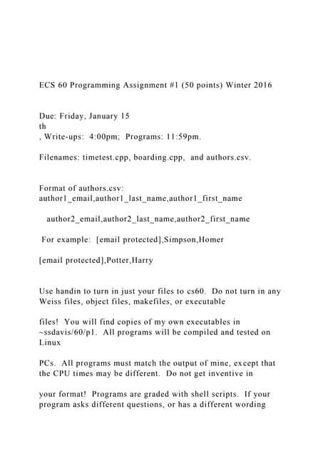 Ecs 60 Programming Assignment 1 50 Points Winter 2016 Docx Programming Languages Computing