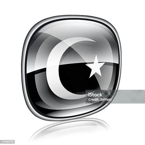 상현달 및 거수 아이콘크기 흑유리 흰색 바탕에 흰색 배경 3차원 형태에 대한 스톡 벡터 아트 및 기타 이미지 3차원 형태 검은색 국기 Istock