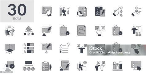 시험 아이콘 집합입니다 솔리드 아이콘 컬렉션 벡터 일러스트 레이 션 스톡 일러스트 아이콘 기호 교육 시험 교육 훈련 클래스 0명에 대한 스톡 벡터 아트 및 기타 이미지