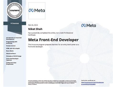 Niket Shah On Linkedin Frontenddeveloper Meta Coursera Webdevelopment