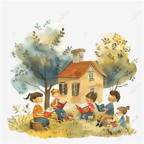학교 밖에서 책을 읽는 아이들 행동 동작 배낭 Png 일러스트 및 이미지 에 대한 무료 다운로드 Pngtree