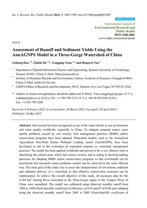 Pdf Assessment Of Runoff And Sediment Yields Using The Annagnps Model In A Three Gorge
