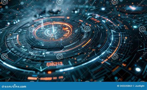 Futuristic Hud Display Showing Rotating Circular Data Interface With