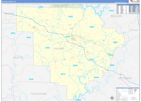 Walker County Al Zip Code Wall Map Basic Style By Marketmaps Mapsales
