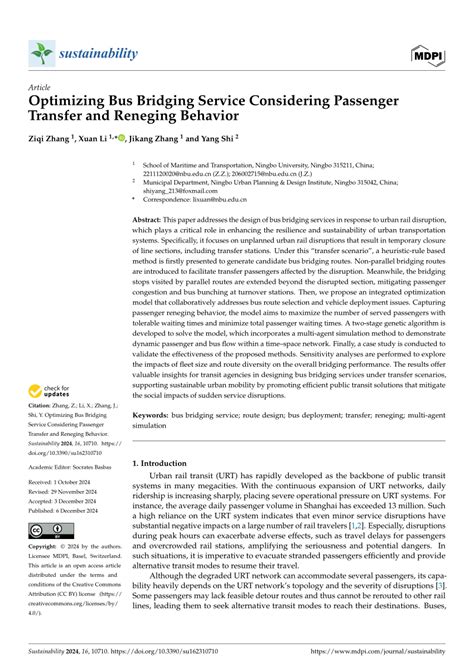 Pdf Optimizing Bus Bridging Service Considering Passenger Transfer And Reneging Behavior