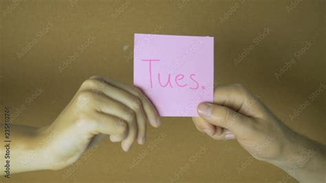 Days Of Week In Motion Hands Passing Each Other Sticky Notes With Letters Funny Animation Stock