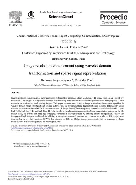 Pdf Image Resolution Enhancement Using Wavelet Domain Transformation And Sparse Signal