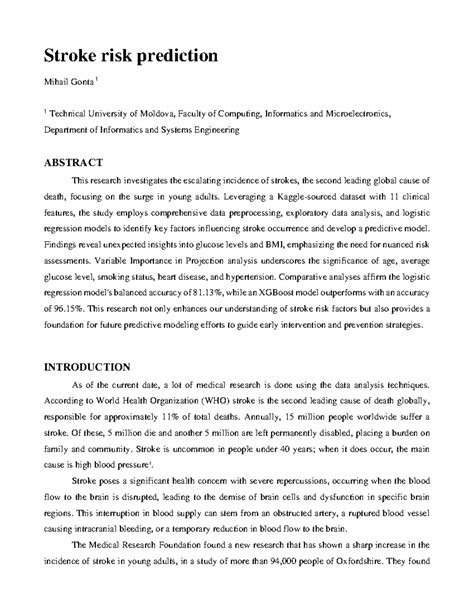Stroke Risk Prediction Stroke Risk Prediction Mihail Gonta Technical University Of Moldova