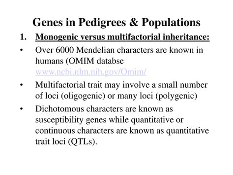 Ppt Genes In Pedigrees And Populations Monogenic Versus Multifactorial Inheritance Powerpoint