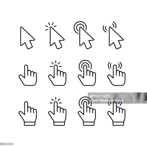 Pointer Click Icon Clicking Cursor Pointing Hand Clicks Icons Vector Collection Line Style High