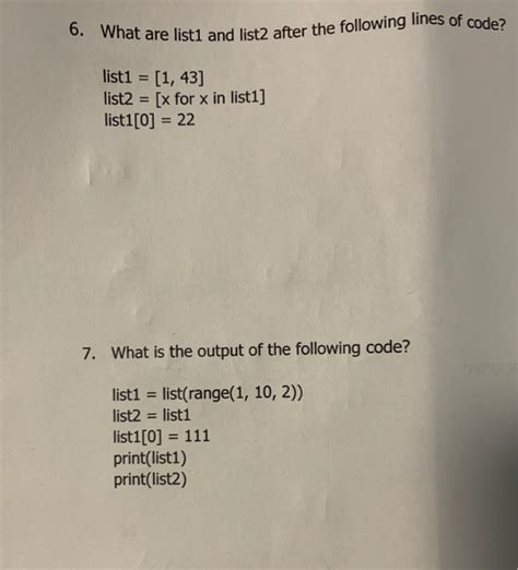 solved 6 what are lists and list2 after the after the