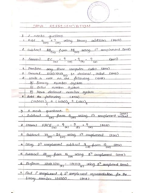 Data Representation Important Questions Pdf