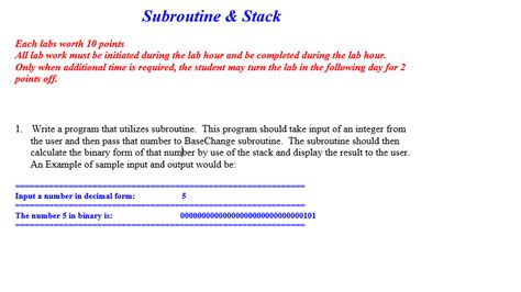 Solved Subroutine And Stack Each Labs Worth 10 Points All Lab