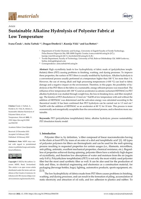 Pdf Sustainable Alkaline Hydrolysis Of Polyester Fabric At Low