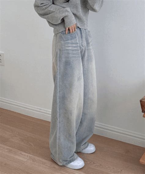 바비블리 와이드핏사계절템 아이스 워싱 데미지 하이웨스트 데님 와이드 팬츠