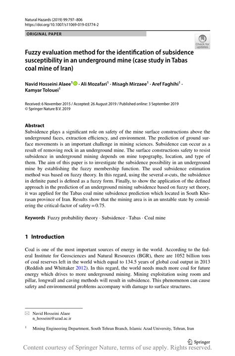 Fuzzy Evaluation Method For The Identification Of Subsidence Susceptibility In An Underground