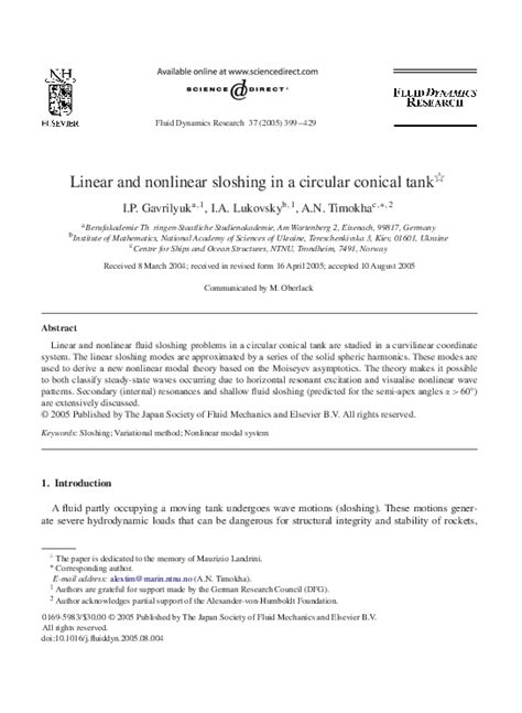 Pdf Linear And Nonlinear Sloshing In A Circular Conical Tank
