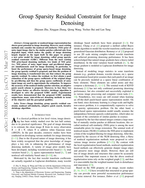Pdf Group Sparsity Residual Constraint For Image Denoising