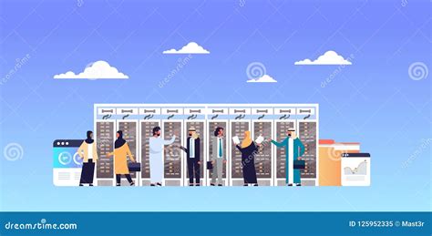 Arabic People Working Data Center Room Hosting Server Computer Monitoring Information Database