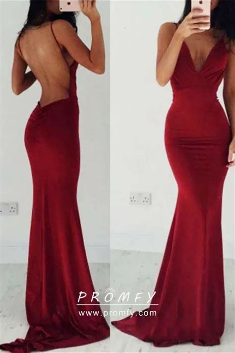 Open Back V Neck Ruby Jersey Mermaid Prom Dress Promfy
