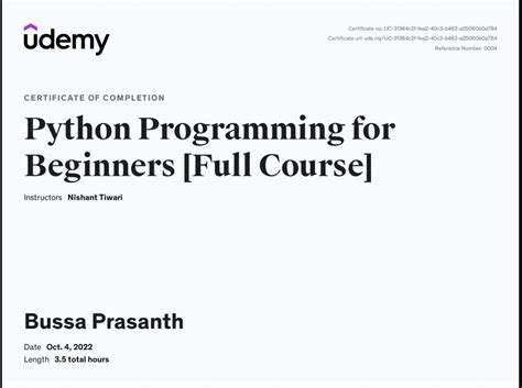 Bussa Prasanth On Linkedin Udemycertification Python