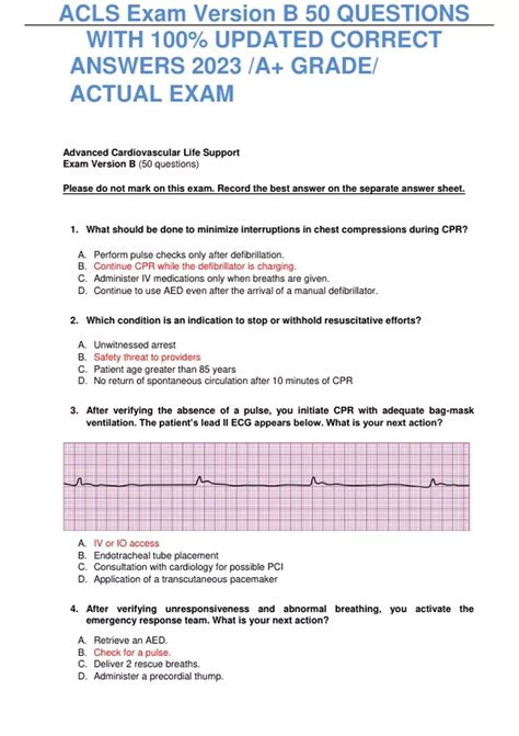 ACLS Exam Version B QUESTIONS WITH UPDATED CORRECT ANSWERS A GRADE ACTUAL EXAM