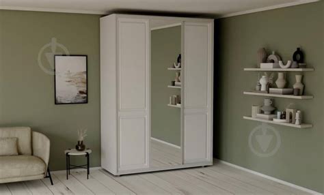 ᐉ Шафа купе Класик 3дв Вісент ДСП 1800x600x2400 мм білий аляска біле дерево двері МДФ дзеркало