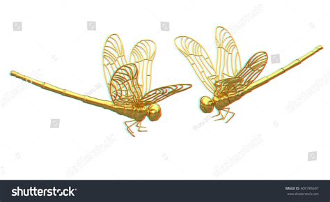 Dragonfly 3d Illustration Anaglyph View Redcyan Stock Illustration