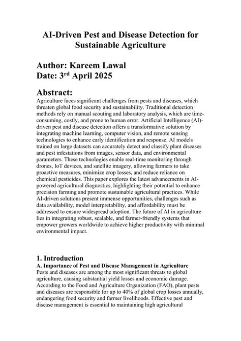 Pdf Ai Driven Pest And Disease Detection For Sustainable Agriculture