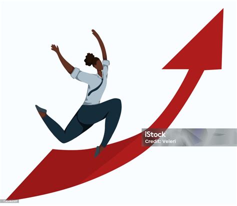 화살표에 실행 아프리카 비즈니스 여성의 평면 그림입니다 노력과 승리 목표의 성과 직장에서 챔피언 성공적인 직원 벡터 이미지