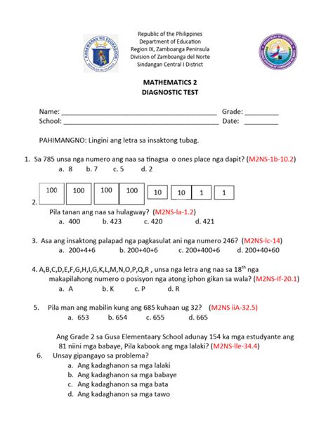 Math 2 Diagnostic Test Pdf