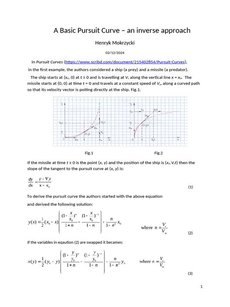 A Basic Pursuit Curve An Inverse Approach Pdf Integral Velocity