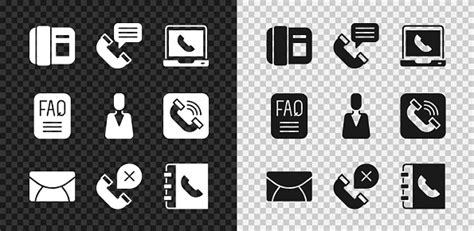 전화 핸드셋 대화 24 시간 지원 메일 이메일 부재중 전화 거절 전화 번호부 Faq 정보 및 직원 아이콘을 설정합니다 벡터 24에 대한 스톡 벡터 아트 및 기타 이미지