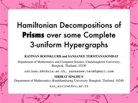 Pdf Hamiltonian Decompositions Of Prisms Over Some Complete 3 Uniform Hypergraphs