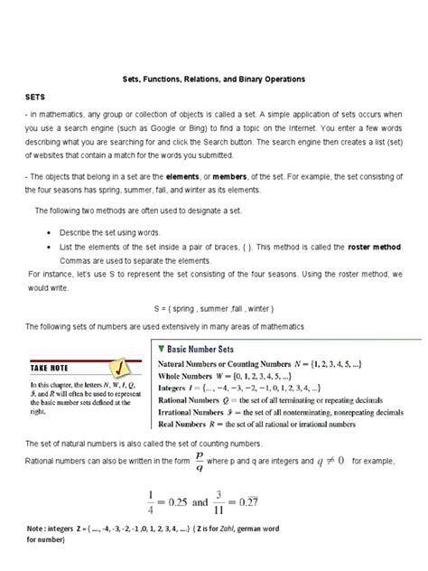 Sets Functions Relations And Binary Operations Pdf Set Mathematics Function Mathematics