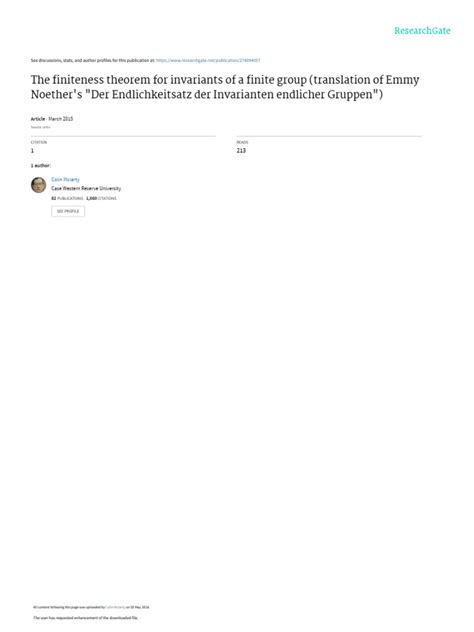 The Finiteness Theorem For Invariants Of A Finite Pdf Group Mathematics Rational Number