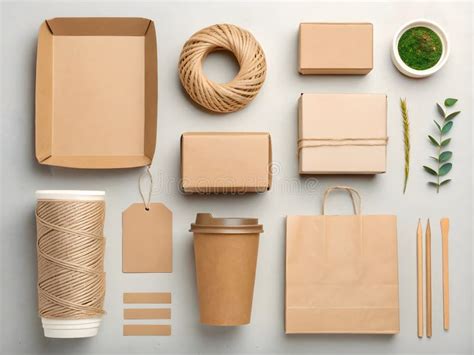 Top View Flat Lay Of Various Eco Packaging Materials Cardboard