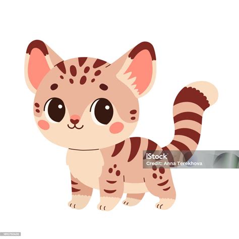 귀여운 만화 Geneta 벡터 유치한 벡터 일러스트 레이 션 플랫 스타일 포스터 인사말 카드 및 아기 디자인을 위해 벡터 일러스트 레이 션 귀여운에 대한 스톡 벡터 아트 및