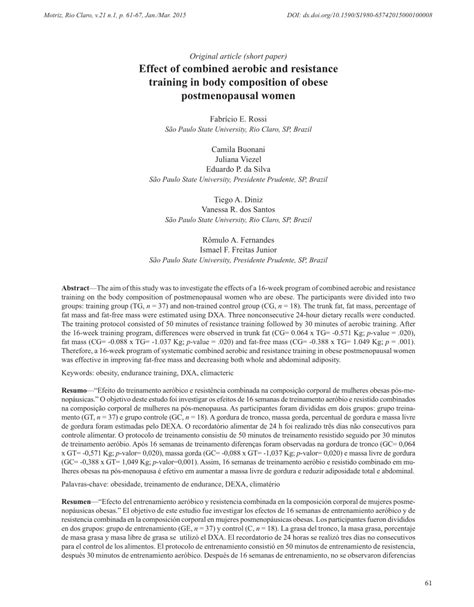 Pdf Effect Of Combined Aerobic And Resistance Training In Body Composition Of Obese