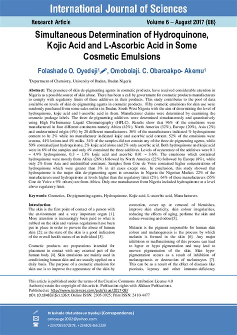 Pdf Simultaneous Determination Of Hydroquinone Kojic Acid And L Ascorbic Acid In Some