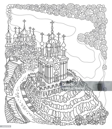 흑인과 백인 판타지 풍경 고대 도시 벽지 성인과 어린이 색칠 공부 페이지 0명에 대한 스톡 벡터 아트 및 기타 이미지 0명 강 거리 Istock