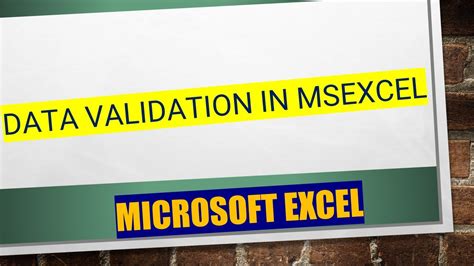 Data Validation In Msexcel Excel Exceltutorial Exceltutorialforbeginners Youtube