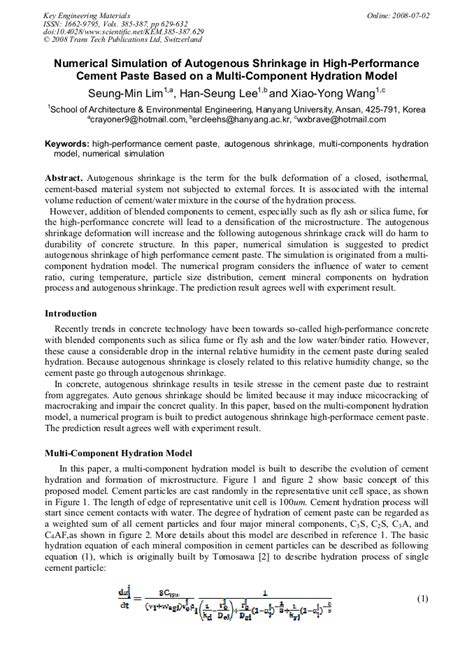 Numerical Simulation Of Autogenous Shrinkage In High Performance Cement