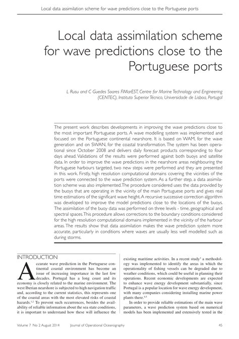 Pdf Local Data Assimilation Scheme For Wave Predictions Close To The