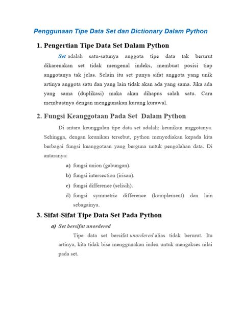Penggunaan Set Dan Dictionary Dalam Python Pdf
