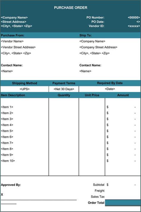 Free Excel Purchase Order Template Excel Templates