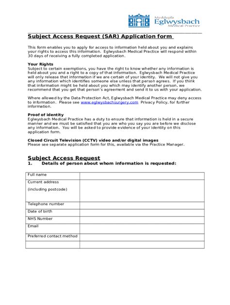 Subject Access Request Sar Application And Doc Template Pdffiller