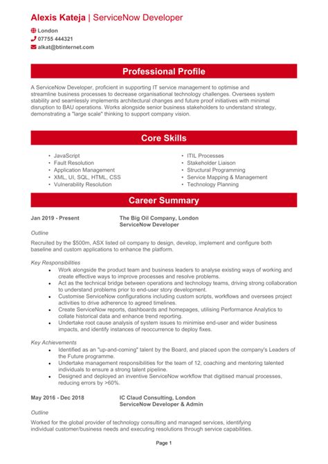 servicenow developer cv example and guide [get job interviews]