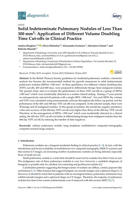 Pdf Solid Indeterminate Pulmonary Nodules Of Less Than 300 Mm3
